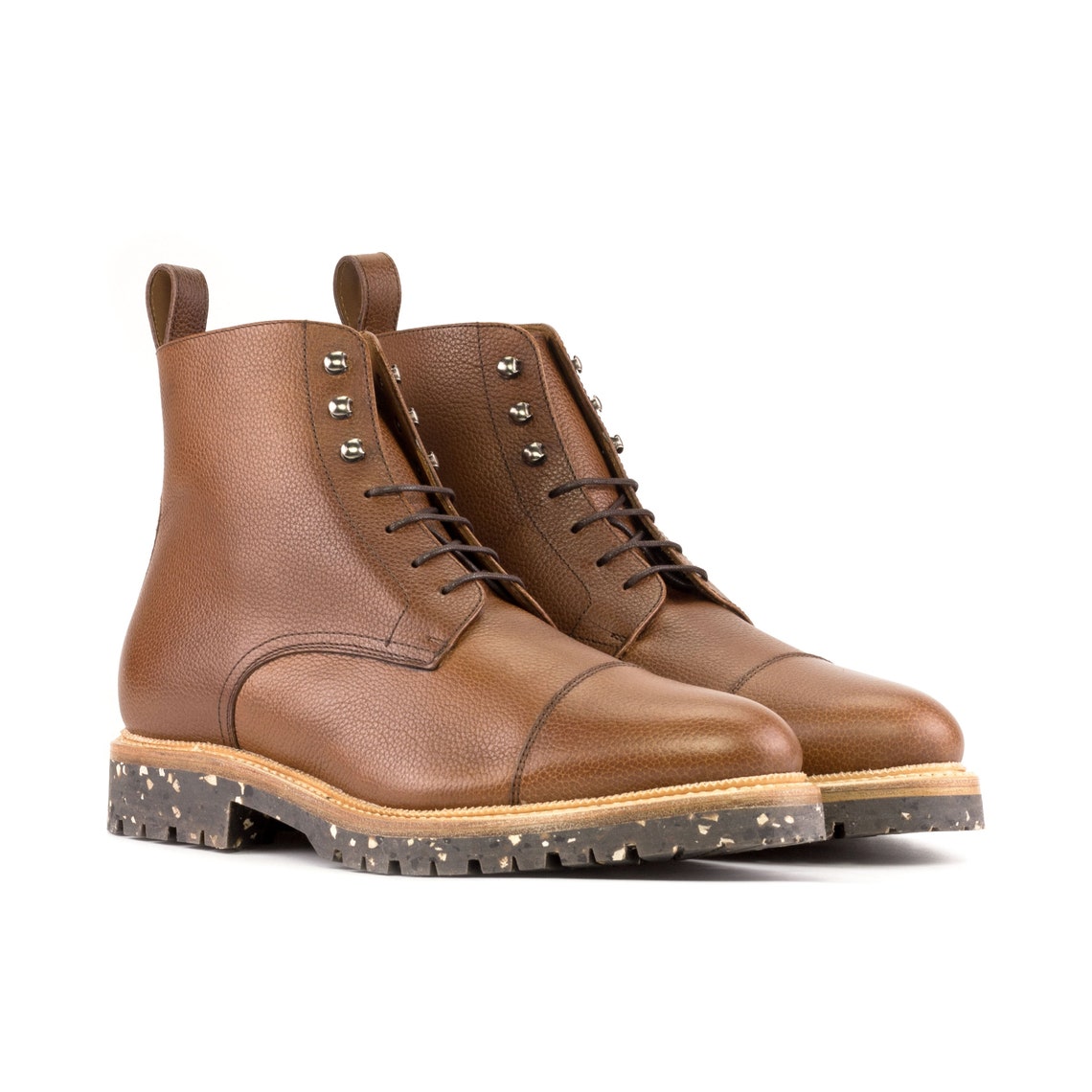 Handmade Luxury Brown Leather Combat Boots With Goodyear Welted ...