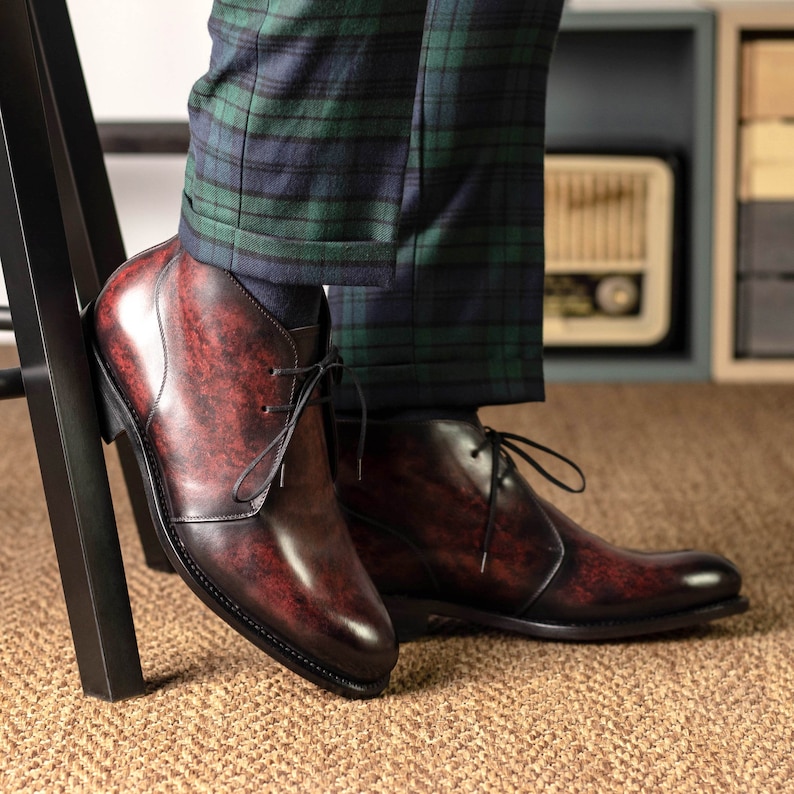 Burgundy Leather Patina Chukka Boots, Handmade Boots, Custom Leather ...