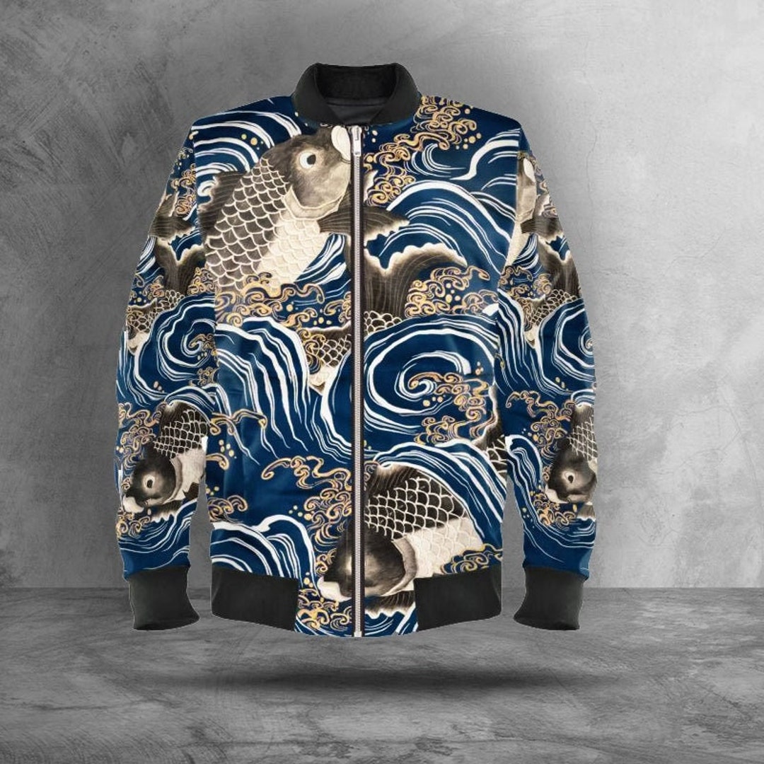 Handmade Harajuku Koi Bomber Jacket Feat Vintage Art- Velvet Bomber ...