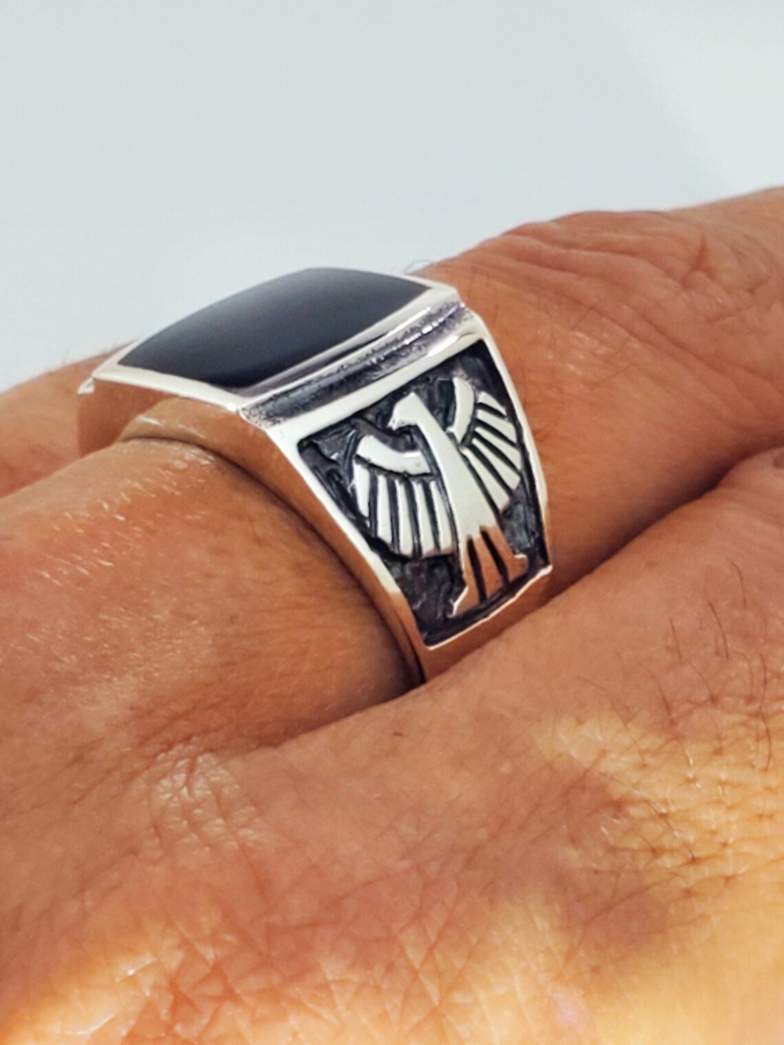 Onyx Kingsman Eagle Ring Sterling Silver Men's Ring | Etsy