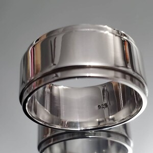 Thick Plain Spinner Band, Sterling Silver 925 Men's Ring, 10mm Wedding ...