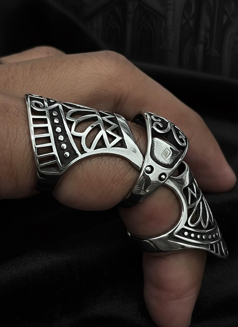 Stainless Steel Full Finger Ring: Bold Armor, Modern Warrior Style - Etsy