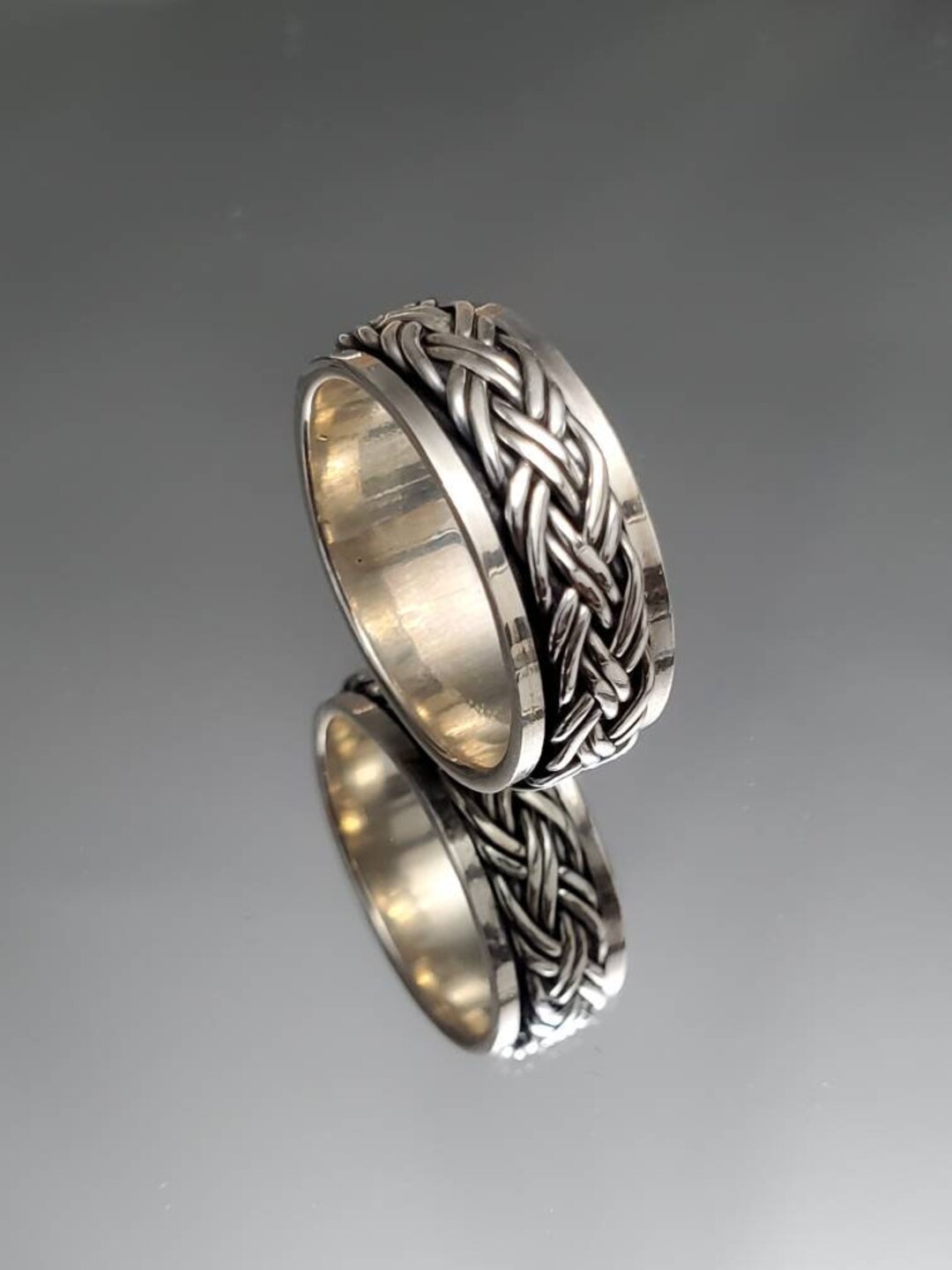 Meditation Spinner Ring, Sterling Silver Men's Ring, 8mm Braided ...