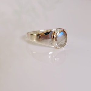 Sterling Silver 925 Unisex Moonstone Ring 9.6mm Simple Elegant Design ...