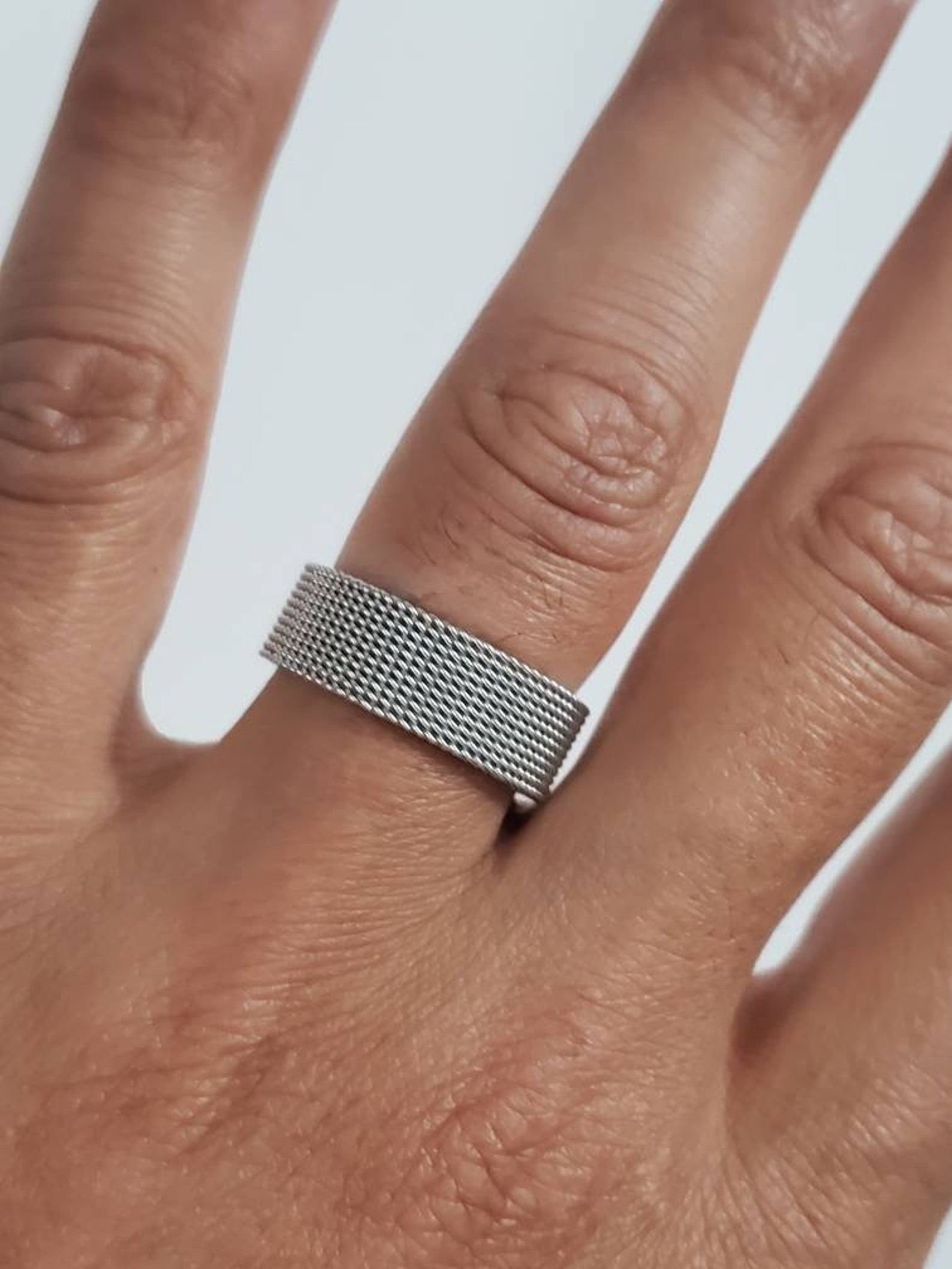 Mesh Band 316L Stainless Steel Men's Ring 8mm Wedding | Etsy