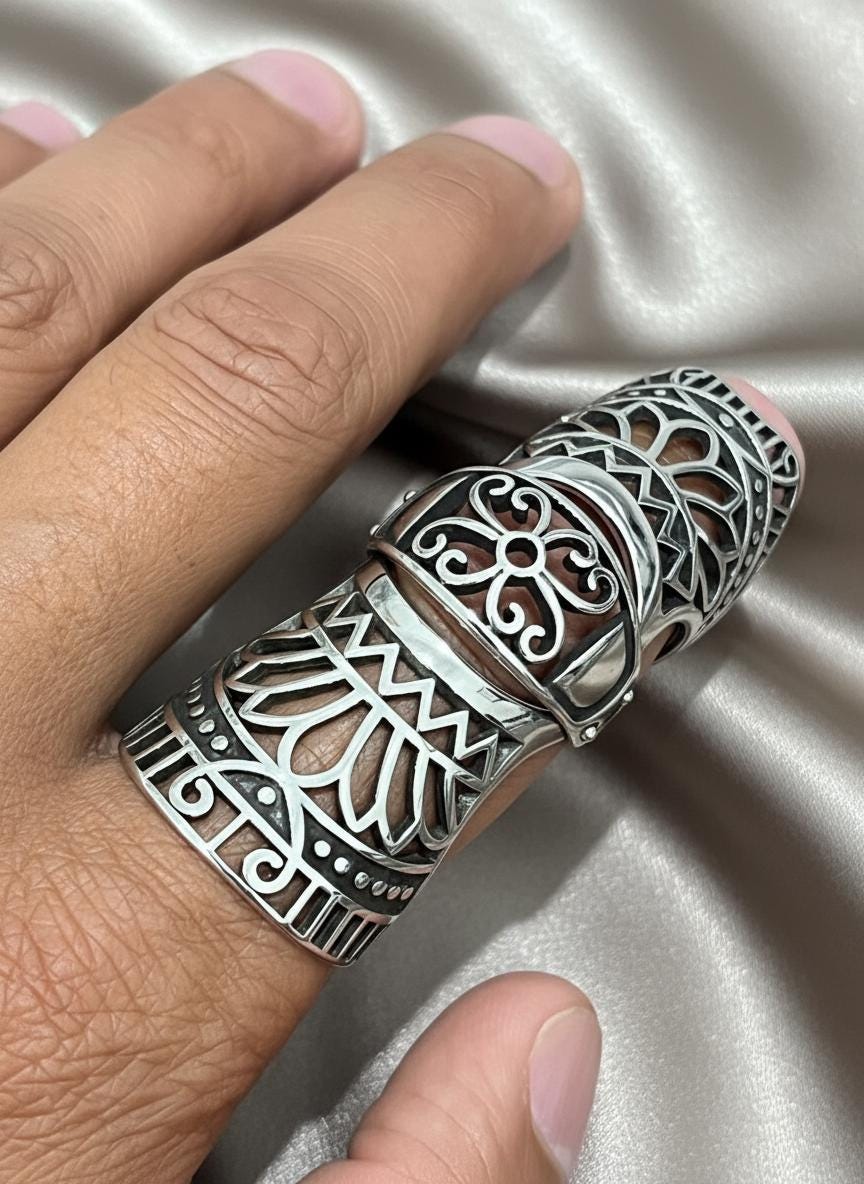 Stainless Steel Full Finger Ring: Bold Armor, Modern Warrior Style - Etsy