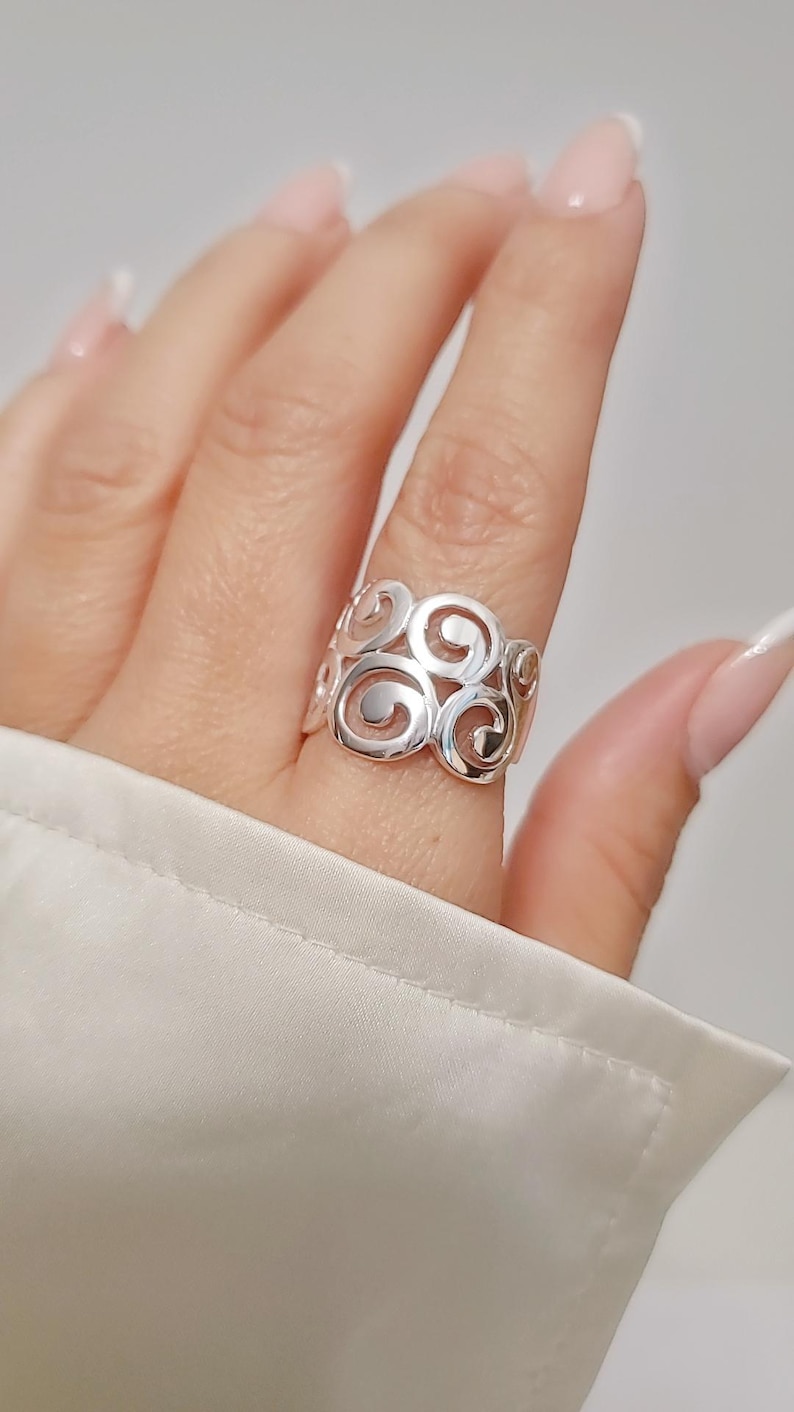 Sterling Silver Swirl Statement Ring – 925 Boho Circle Design, 17mm ...