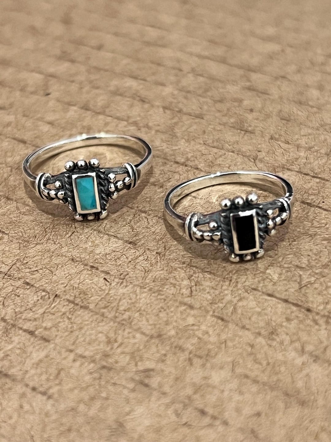 Simple Signet Stone Ring, Sterling Silver Black Agate or Turquoise Stone Ring, Gift for Him/her ...