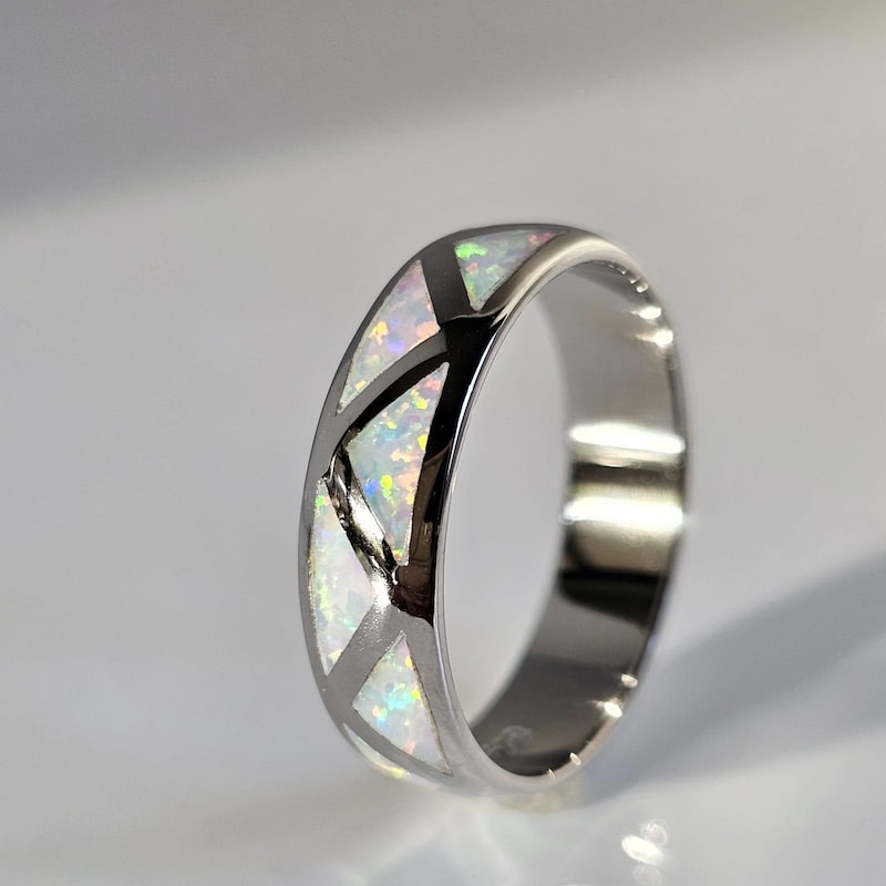 Opal Inlaid Band Rings - Etsy