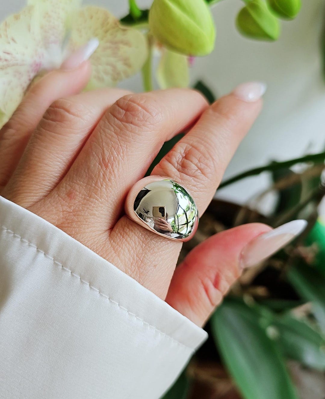 Large Dome Ring, Sterling Silver Dome Ring, Art Deco Ring, Statement ...