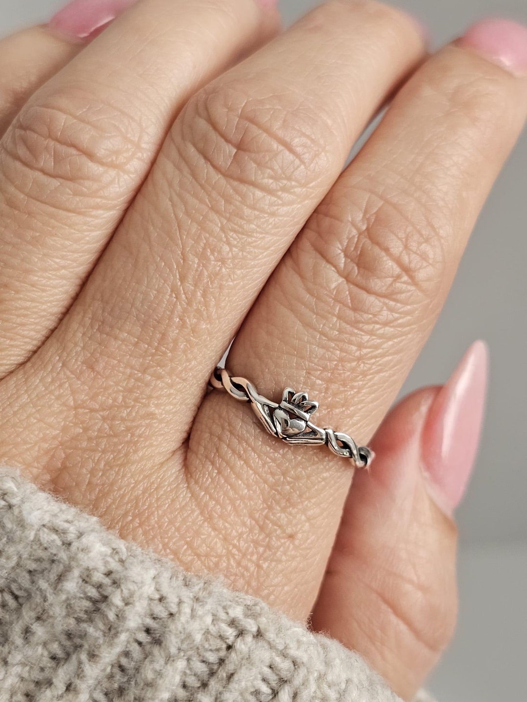 Vine Claddagh Ring - Tiny Celtic Irish Sterling Silver Ring, Love ...