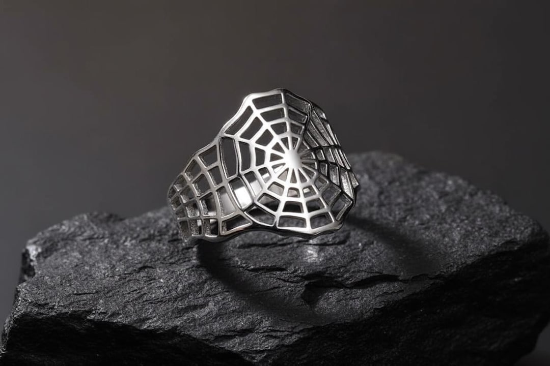 In Time for Halloween 18mm Sterling Silver Spider Web Ring – Rhodium ...