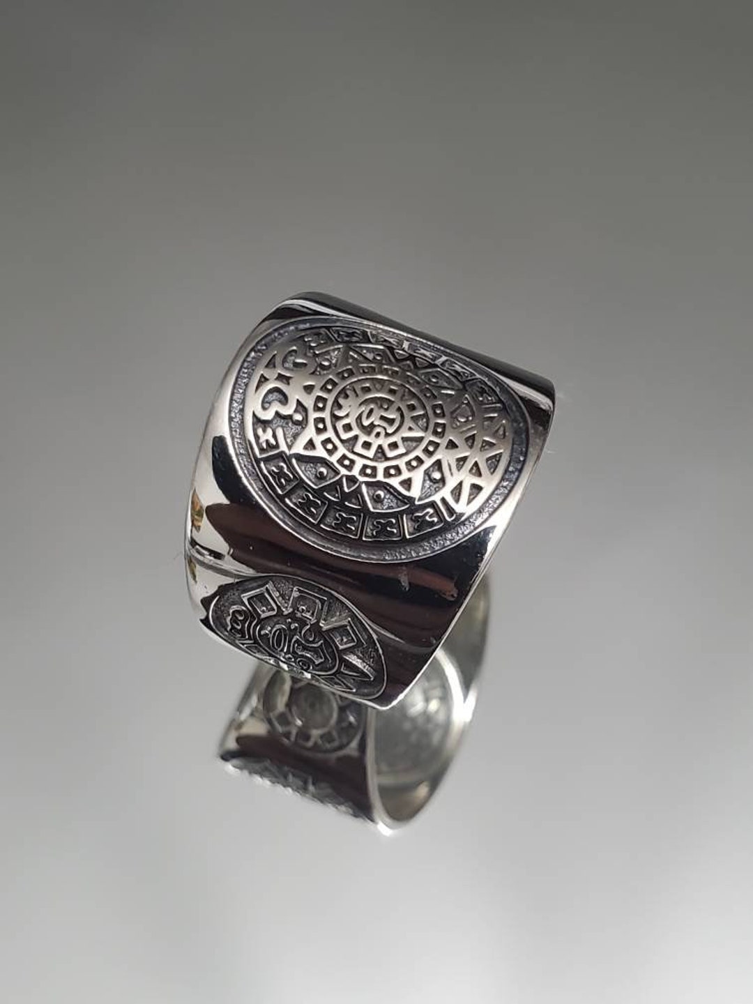 Sterling Silver Aztec Calendar Ring: Large Mens Band, Sizes 7-15 - Etsy
