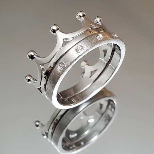 Crown Ring Sterling Silver Ring Unisex Ring 2 Double Crown - Etsy