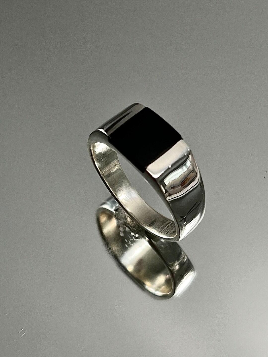 Square Onyx Masculine Ring, Sterling Silver Men's Ring, Silver Onyx Stone Ring for Men, Gift for ...