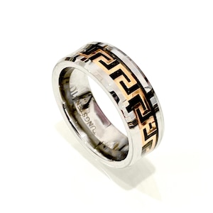 Tungsten Greek Ring: Black & Gold Wedding Band, European Design - Etsy
