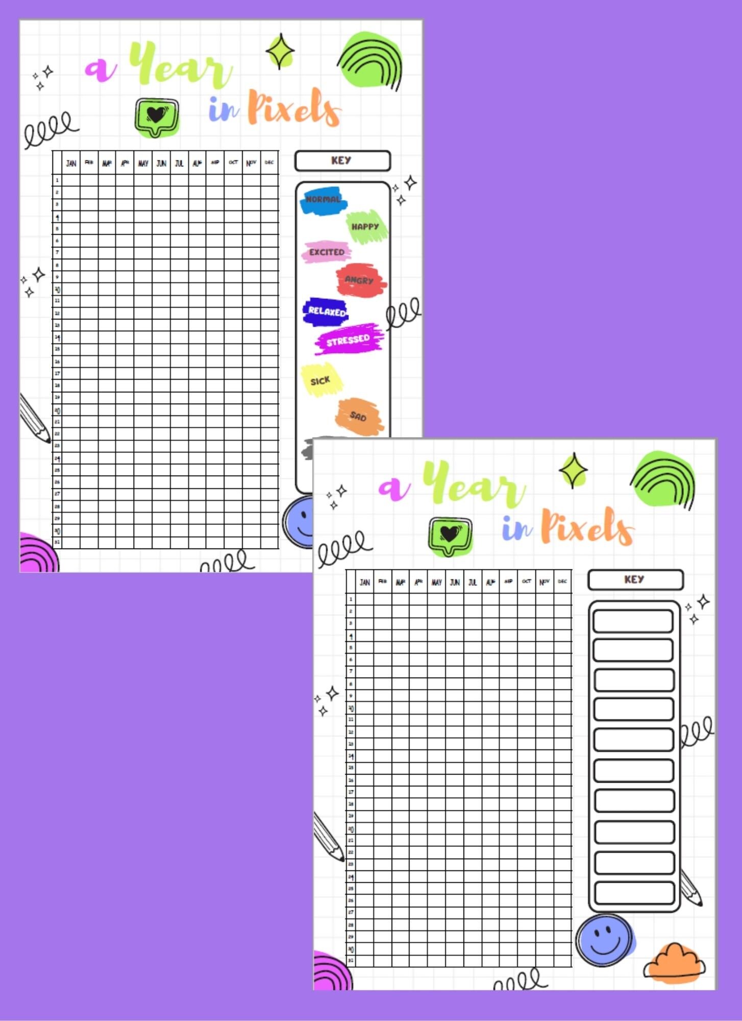 Year in Pixels | Planner | Printable Tracker | Yearly Overview | Bullet ...