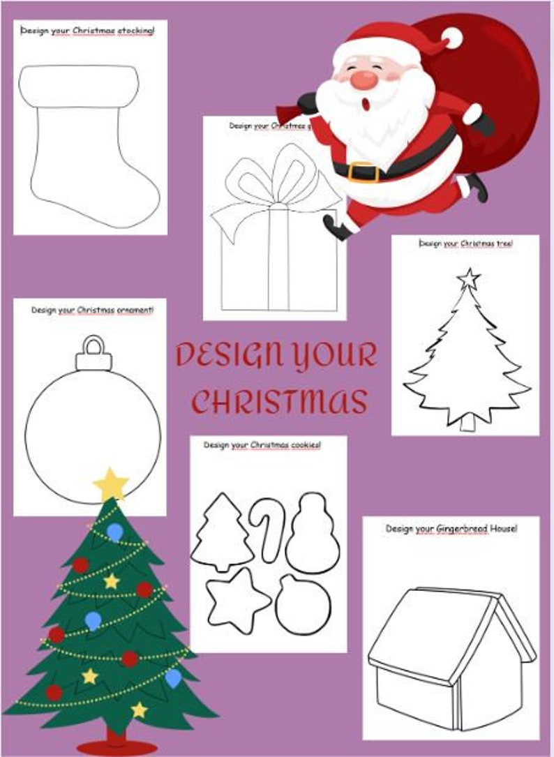 6 Decorate Christmas Pages | Kids Craft Pages | 6 Christmas Coloring ...