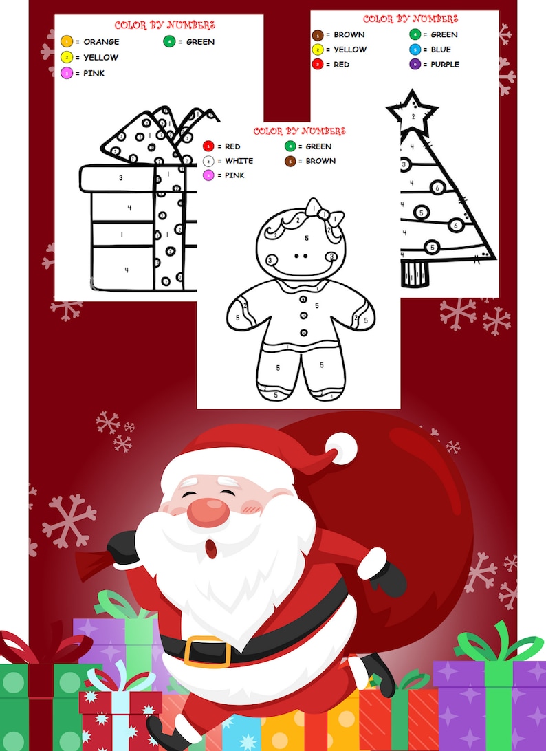 Christmas Color by Numbers, Printable Coloring Worksheets, Children ...