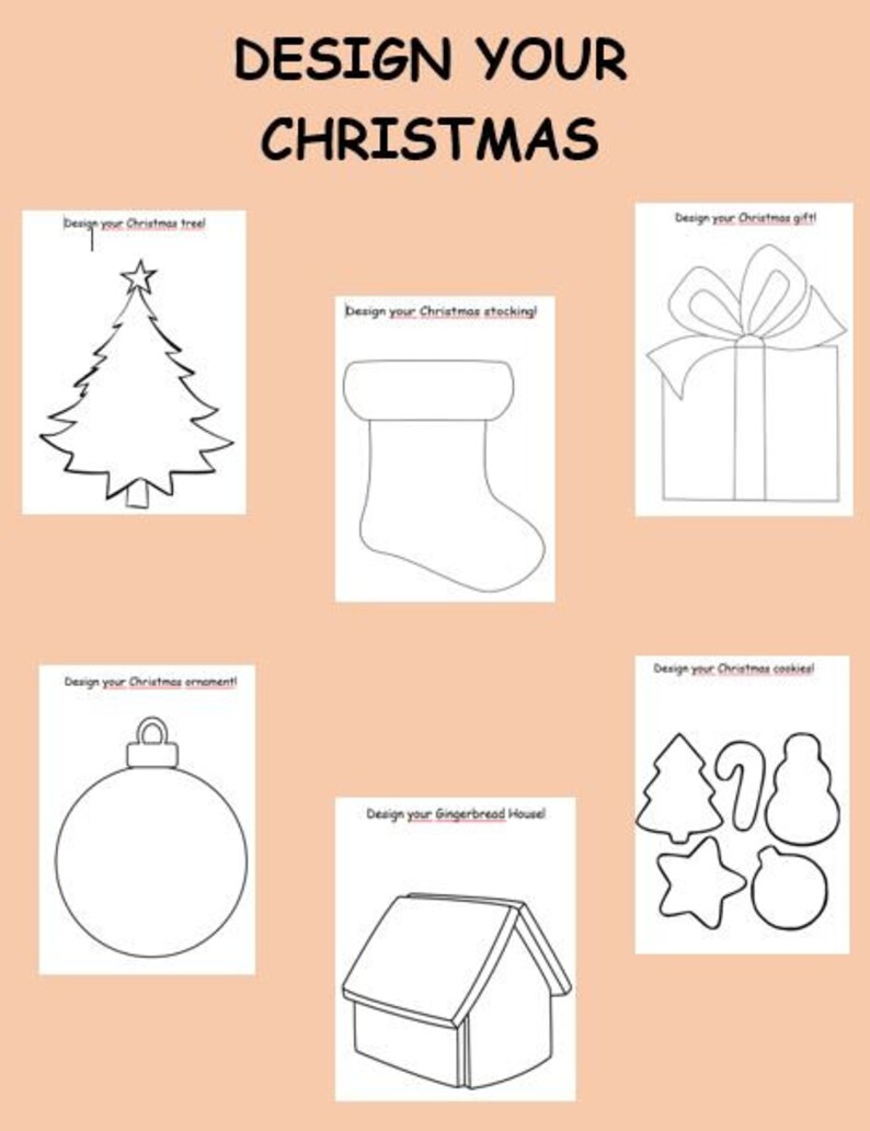 6 Decorate Christmas Pages | Kids Craft Pages | 6 Christmas Coloring ...