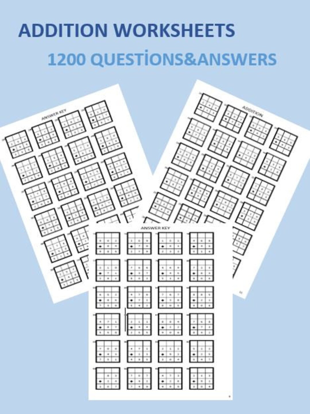 50 Pages Printable Addition Math Worksheets With Answers - Etsy