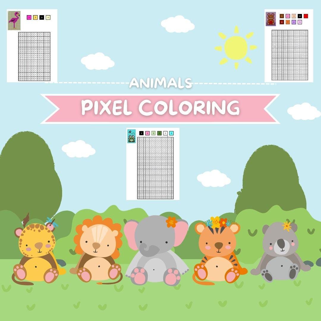 Animals Pixel Coloring for Children _ Printable Coding Pages for Kids ...