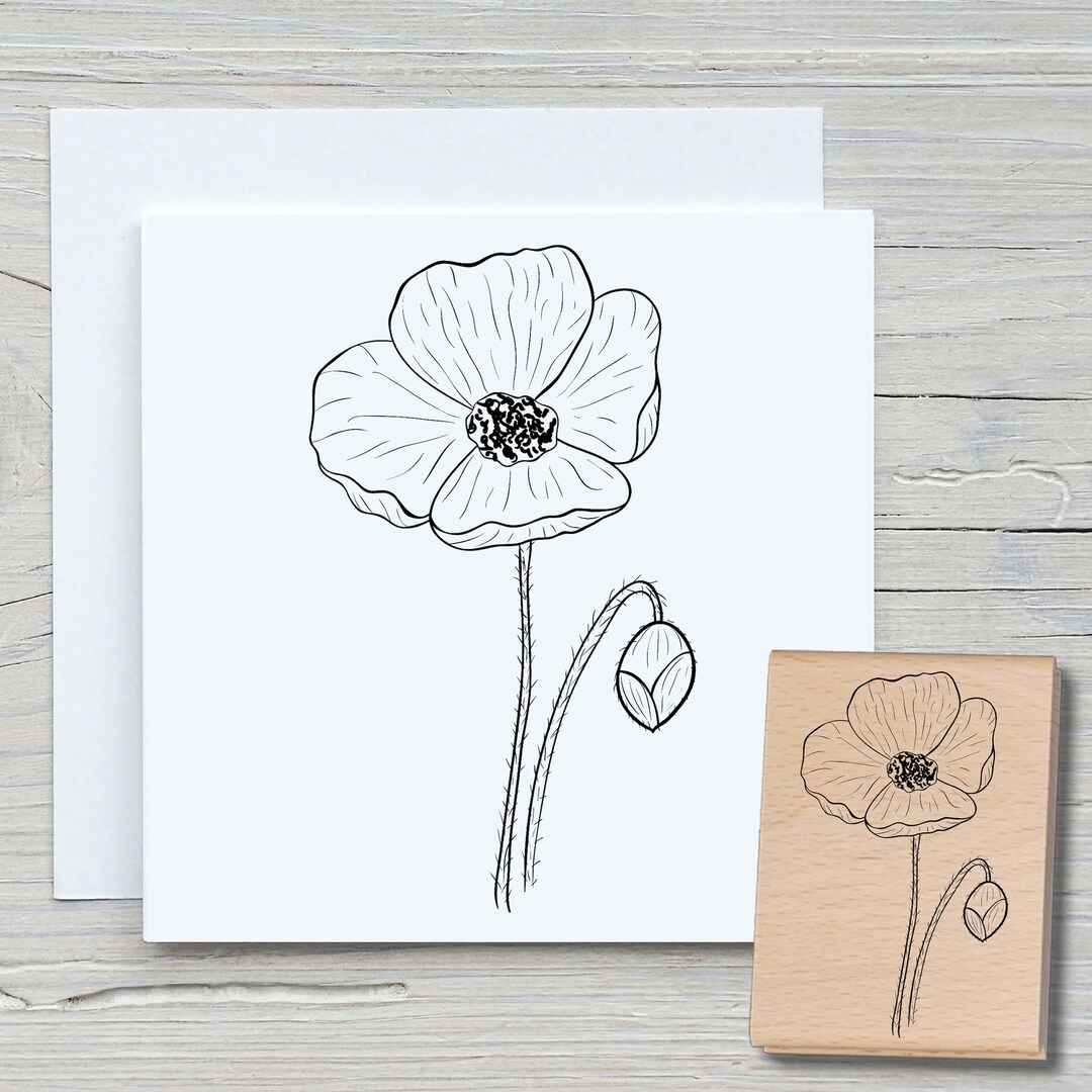 Stamp Poppy With Stem DIY Motif Stamp for Making Cards, Paper, Fabrics ...