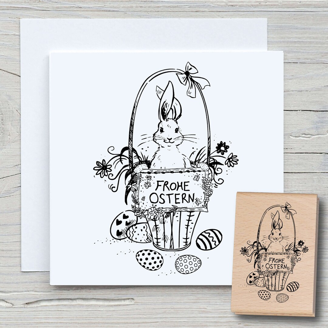 Stamp Happy Easter Rabbit Basket DIY Motif Stamp for Crafting Cards ...