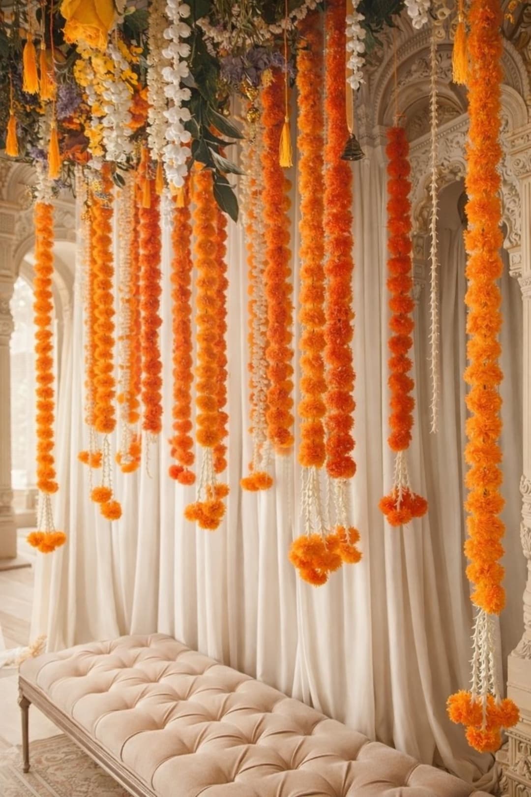 Royal Marigold Flower Hanging Decor for Indian Weddings & Festive ...