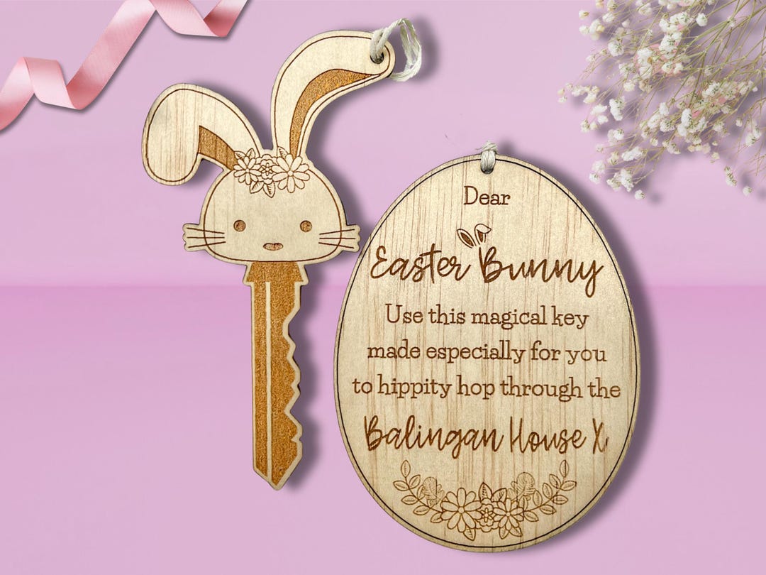 Easter Bunny Magic Key Personalised, Custom Wooden Tag, Engraved Easter ...