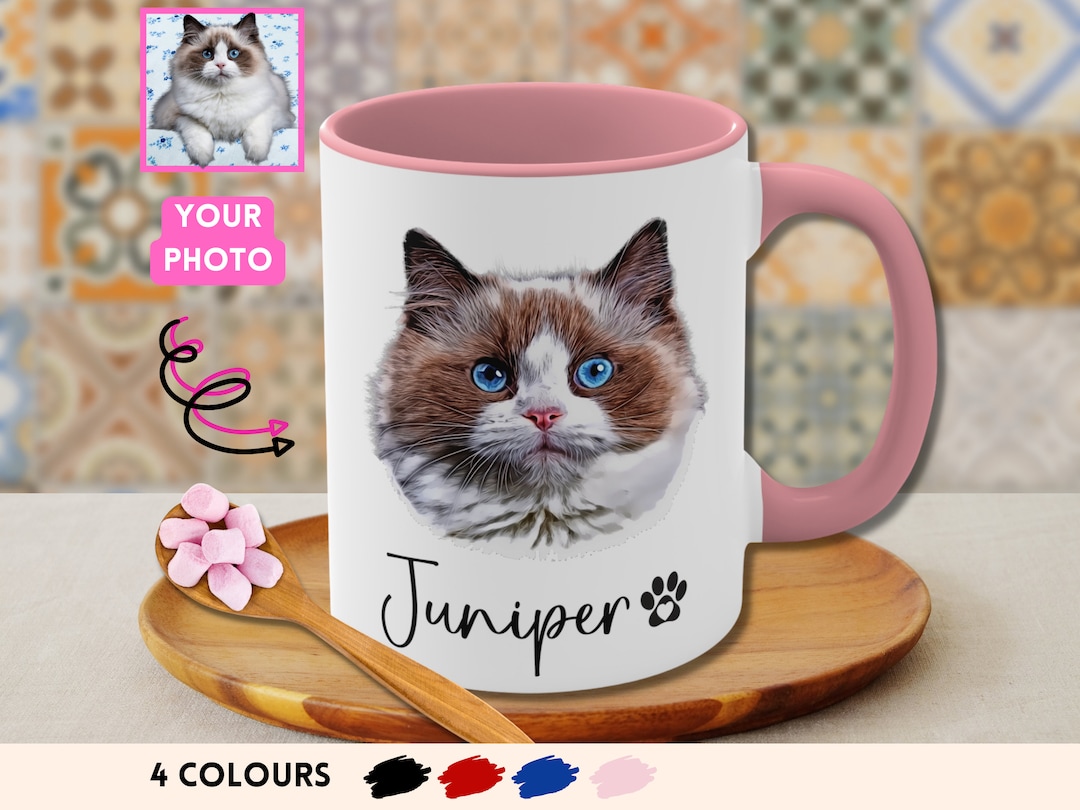 Personalised Cat Portrait Mug, Cat Photo Coffee Mug, Pet Coffee Tea Mug ...