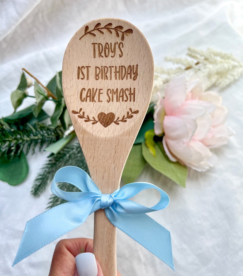 1st Birthday Cake Smash Spoon Personalised Engraved Wooden - Etsy