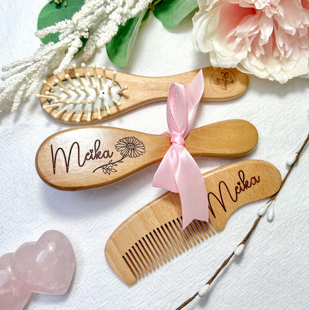 Baby 1st Hair Brush and Comb Set Wooden, Soft Goats Wool Hairbrush ...