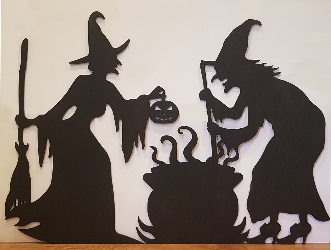 Large Halloween Witch & Cauldron Silhouette Wall or Window Decoration ...
