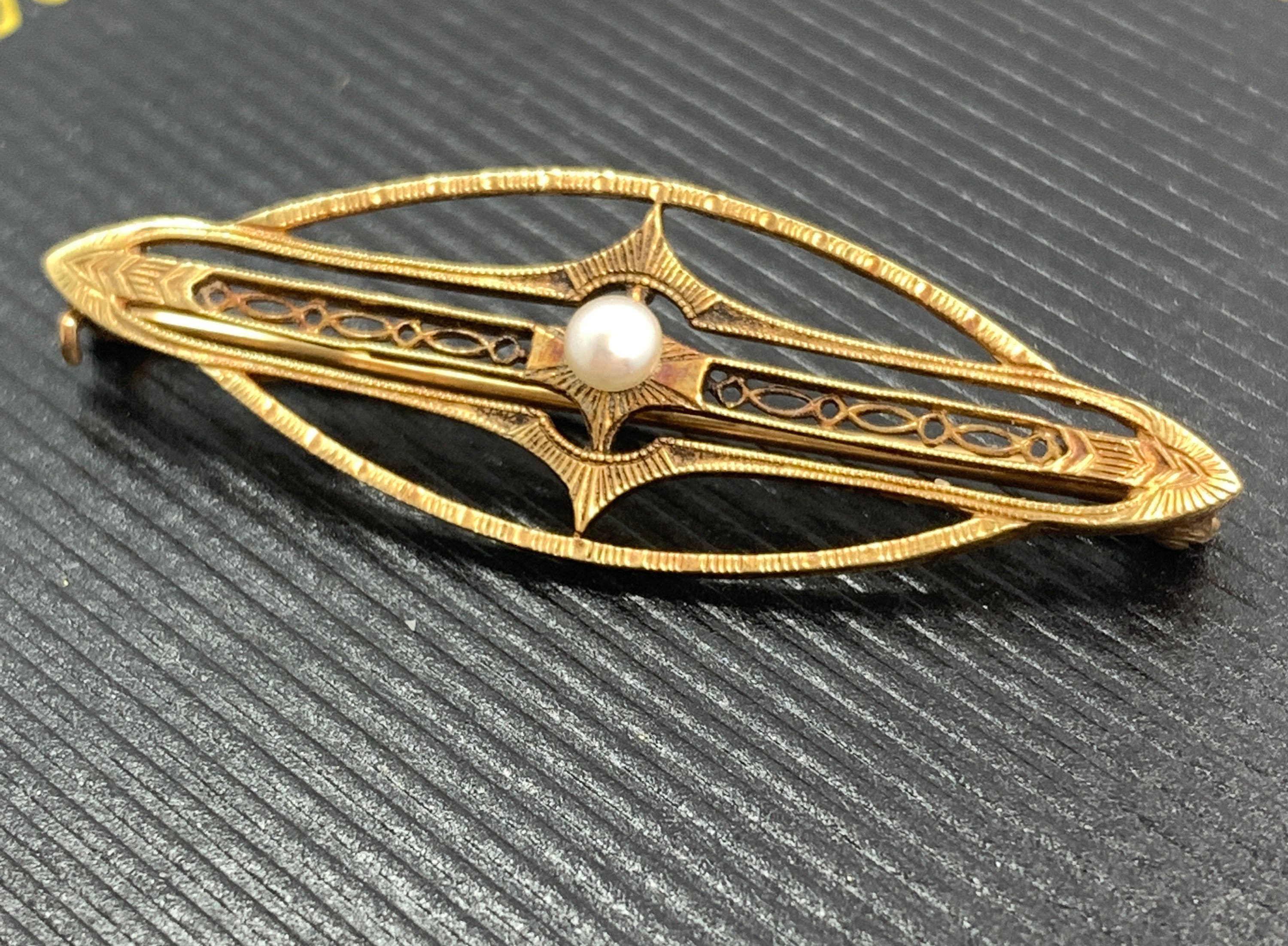 Antique Seed Pearl Bar Pin 14kt Yellow Gold - Etsy