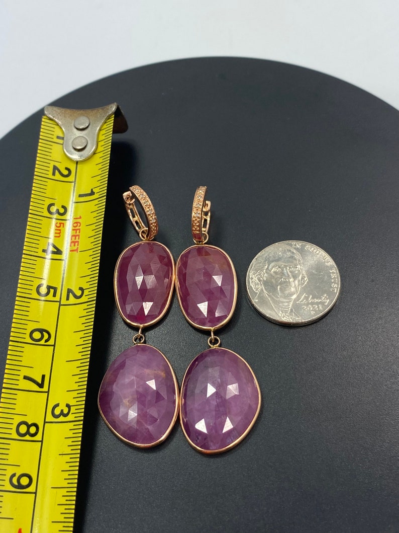 14kt Rose Gold Double Drop Opaque Ruby and Diamond Earrings - Etsy