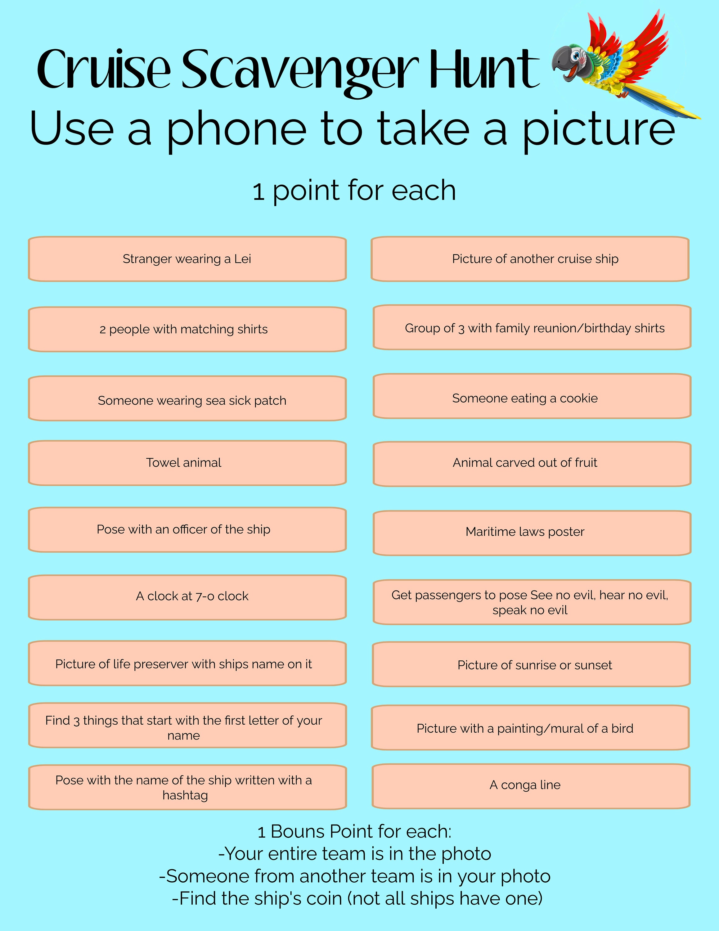 Cruise Ship Scavenger Hunt - Etsy