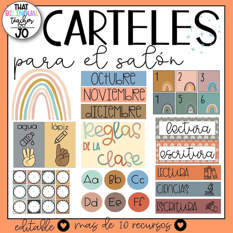 Boho /Neutral Spanish Classroom Decor editable files - Etsy España