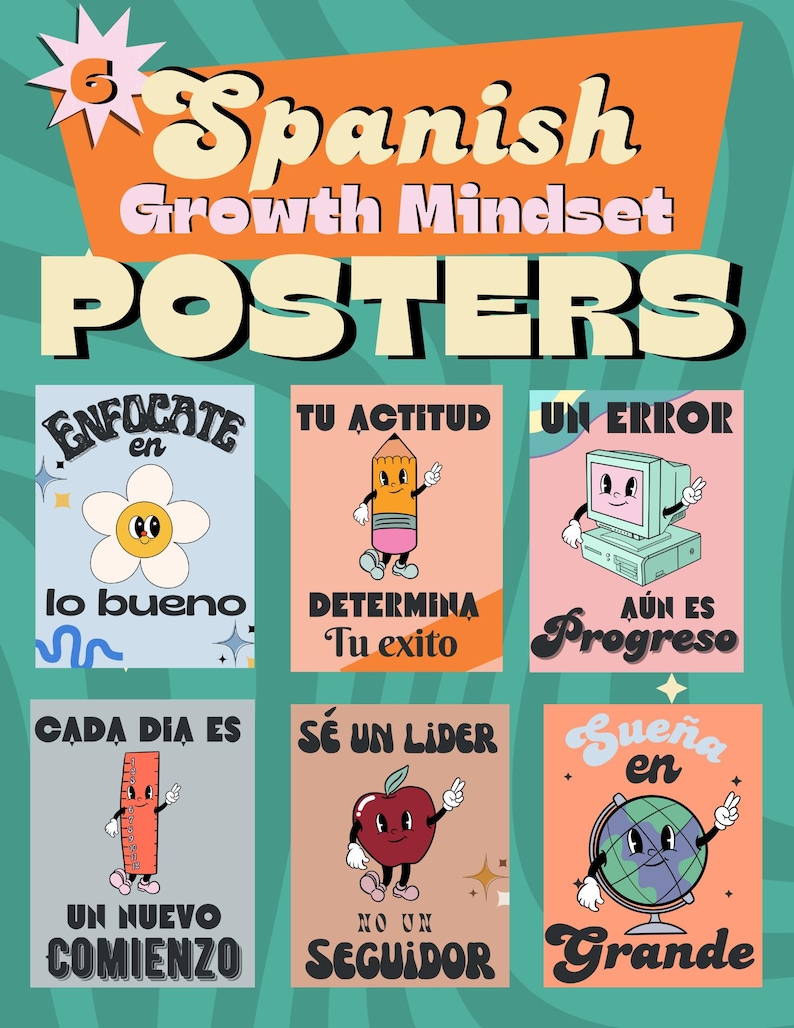 Retro Style Spanish Growth Mindset Posters for the Classroom - Etsy