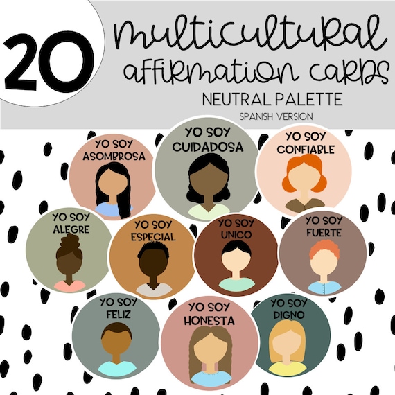 20 Affirmation Cards Multicultural Neutral Palette | Etsy