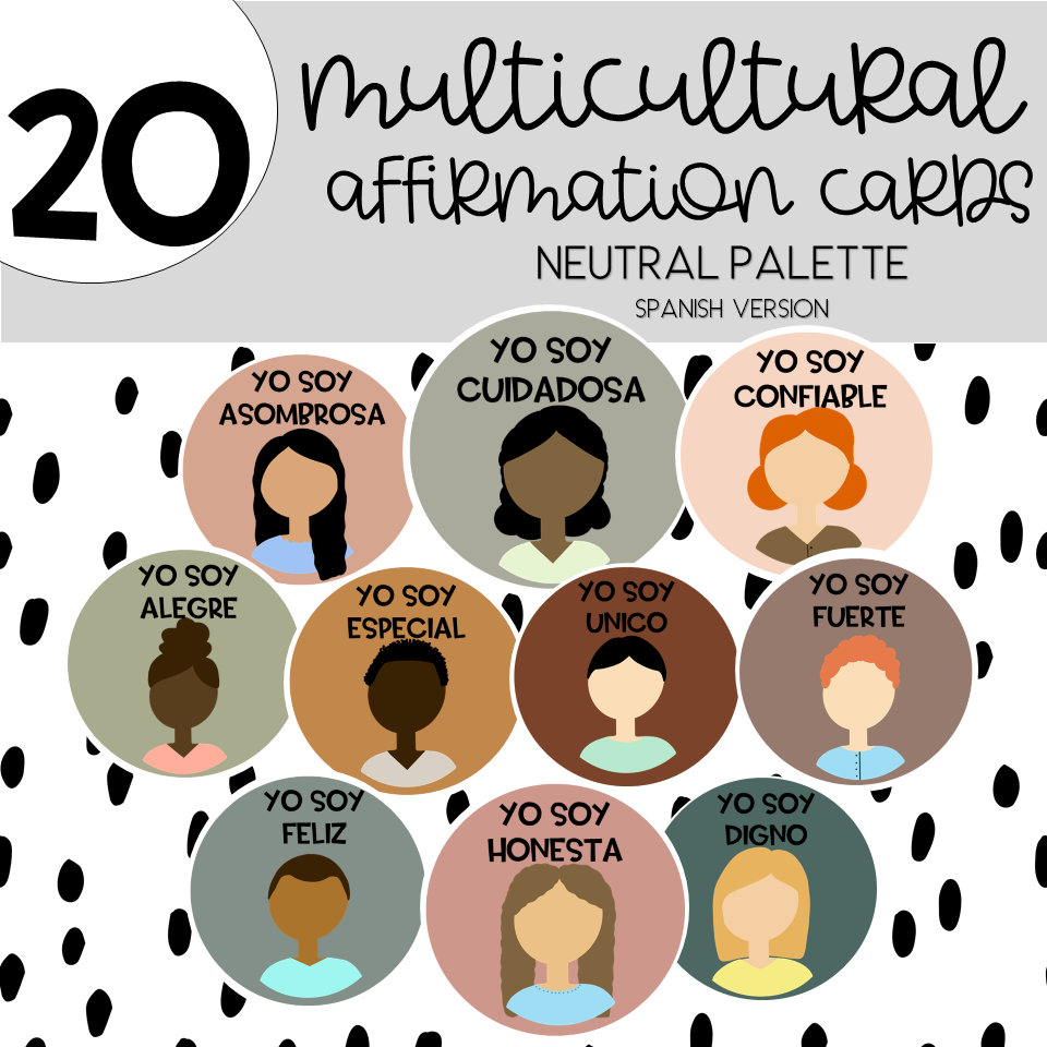 20 Affirmation Cards - Multicultural- Neutral Palette - Spanish Version ...