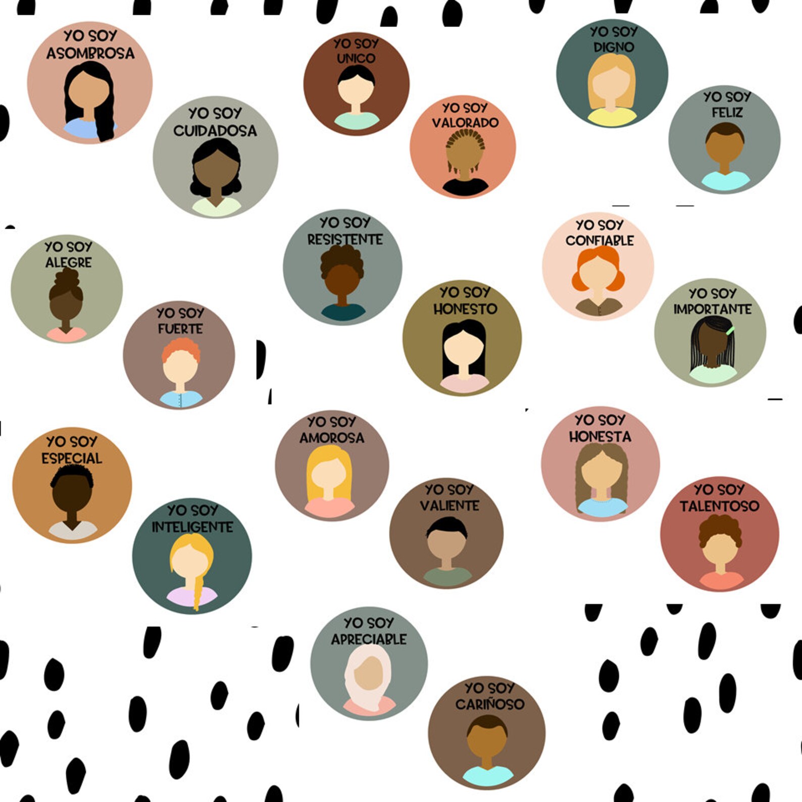 20 Affirmation Cards Multicultural Neutral Palette | Etsy