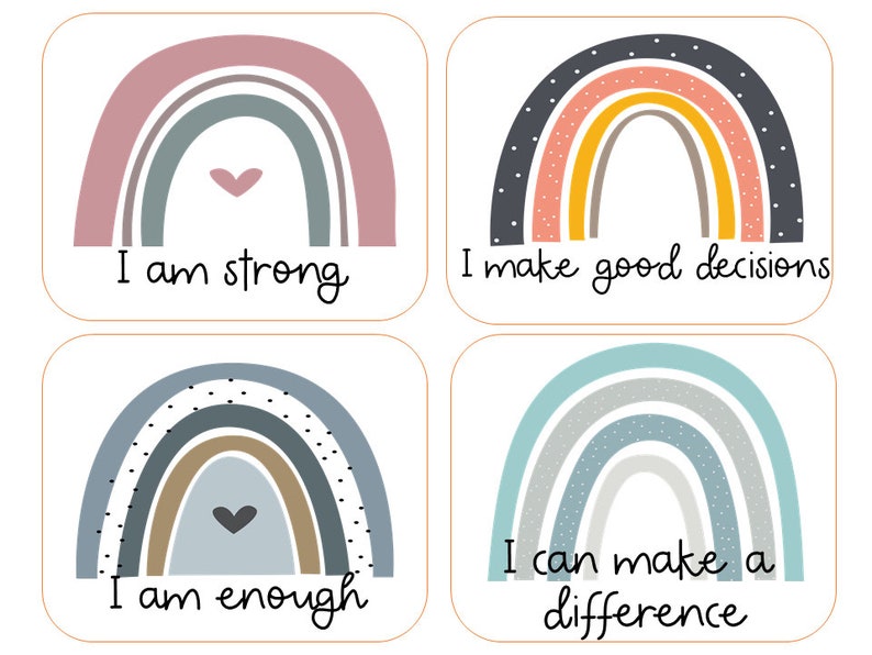 20 Affirmation Cards - Boho/rainbow Theme - Etsy