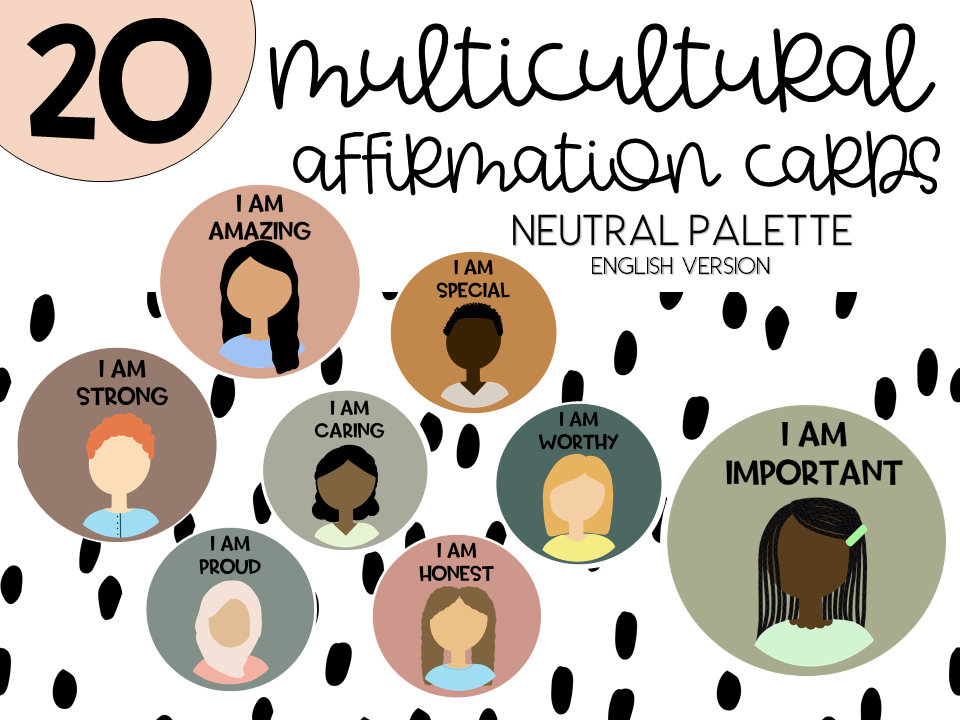 20 Affirmation Cards - Multicultural- Neutral Palette - English - Etsy