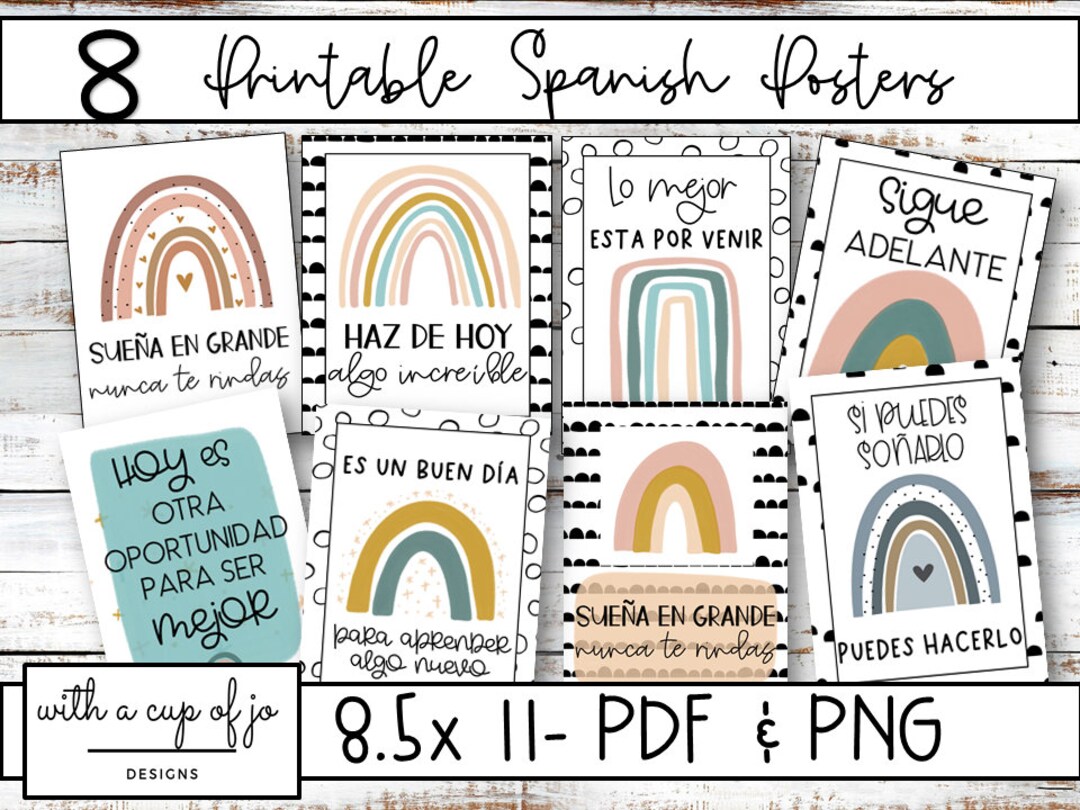 Boho Rainbow Spanish Classroom Posters - Etsy