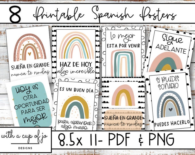Boho Rainbow Spanish Classroom Posters - Etsy