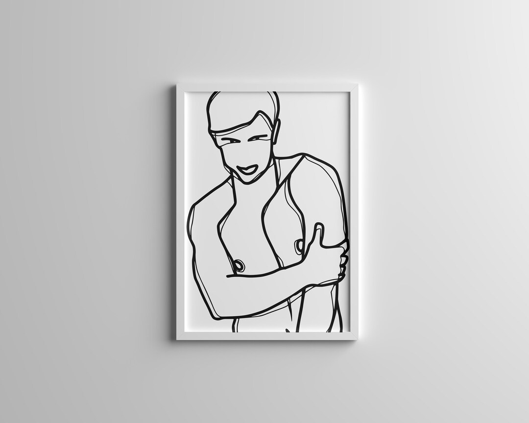 Line Men Portrait, Gay Art Print, Line Drawing , Black and White Art ...