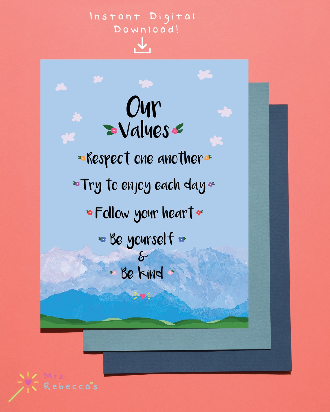 Our Values Poster Kindness Acceptance Respect Self Love Print - Etsy UK