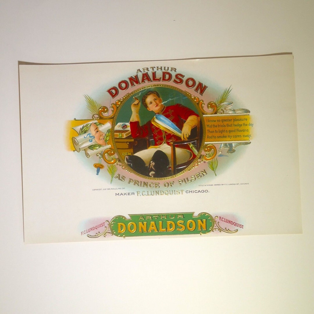Vintage ORIGINAL Cigar Box Label Arthur Donaldson Embossed C23 - Etsy