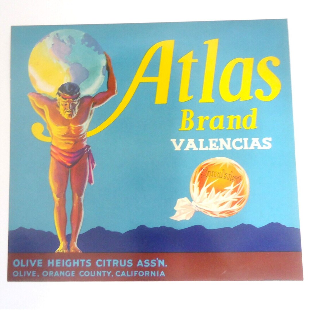 Vintage ORIGINAL Crate Label Atlas Brand Valencia Oranges Citrus - Etsy
